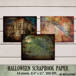 Halloween Paper Pack, Skull Background, Digital Papers, Haunted House ...