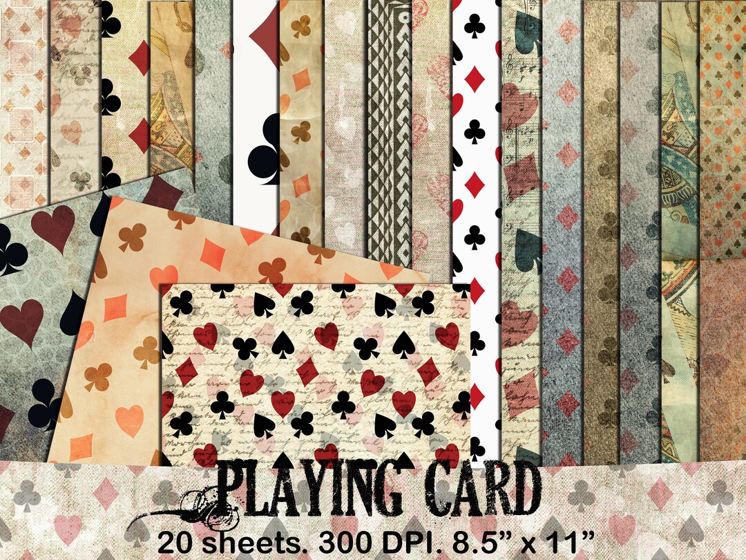 Vintage Playing Card Digital Paper: Poker Scrapbook Backgrounds ...