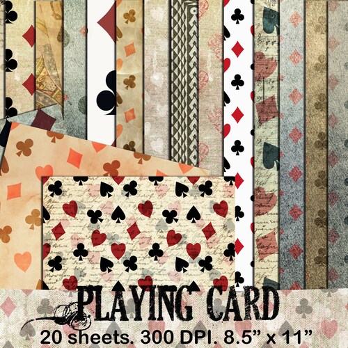 Playing Card Poker Vintage Digital Paper Background Card - Etsy
