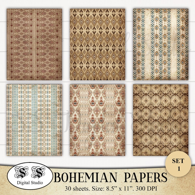Bohemian Printable Paper Kit, Scrapbooking, Album, Journal Pages ...