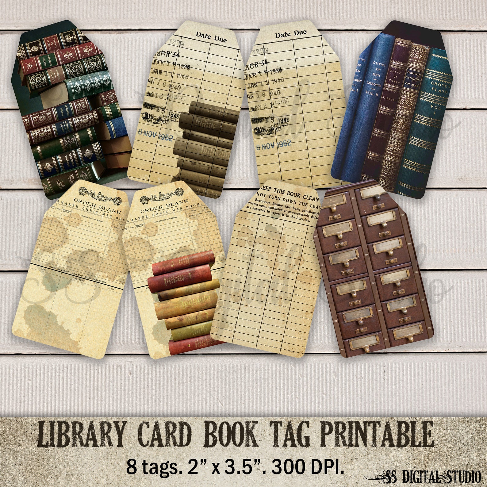 Book Library Card Ephemera Tags Digital Gift Tags - Etsy