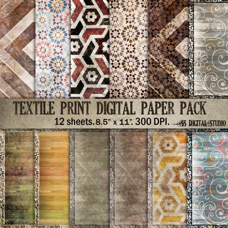 Grunge paper Vintage Floral textile digital paper | Etsy