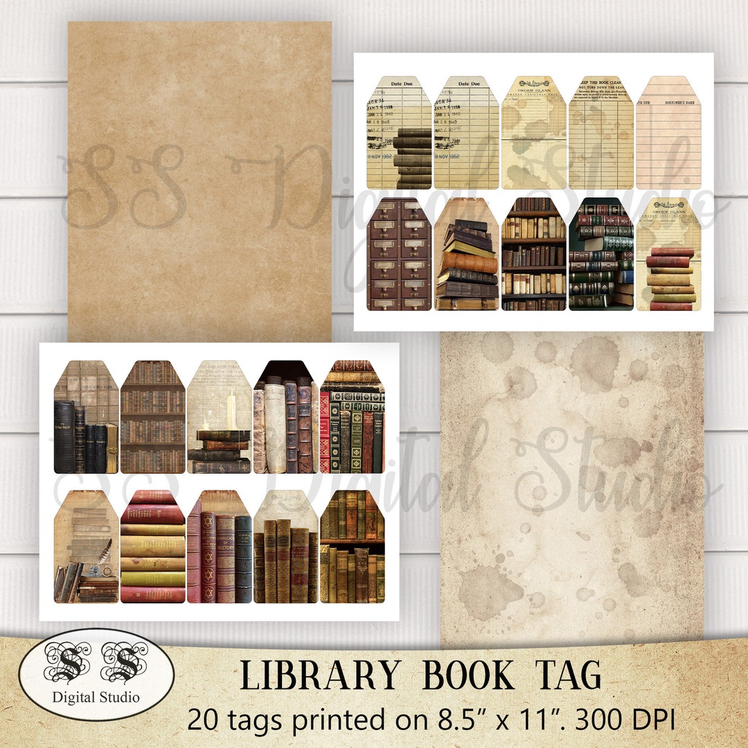 Book, Library Card, Ephemera Tags, Digital Gift Tags, Printable Tags ...