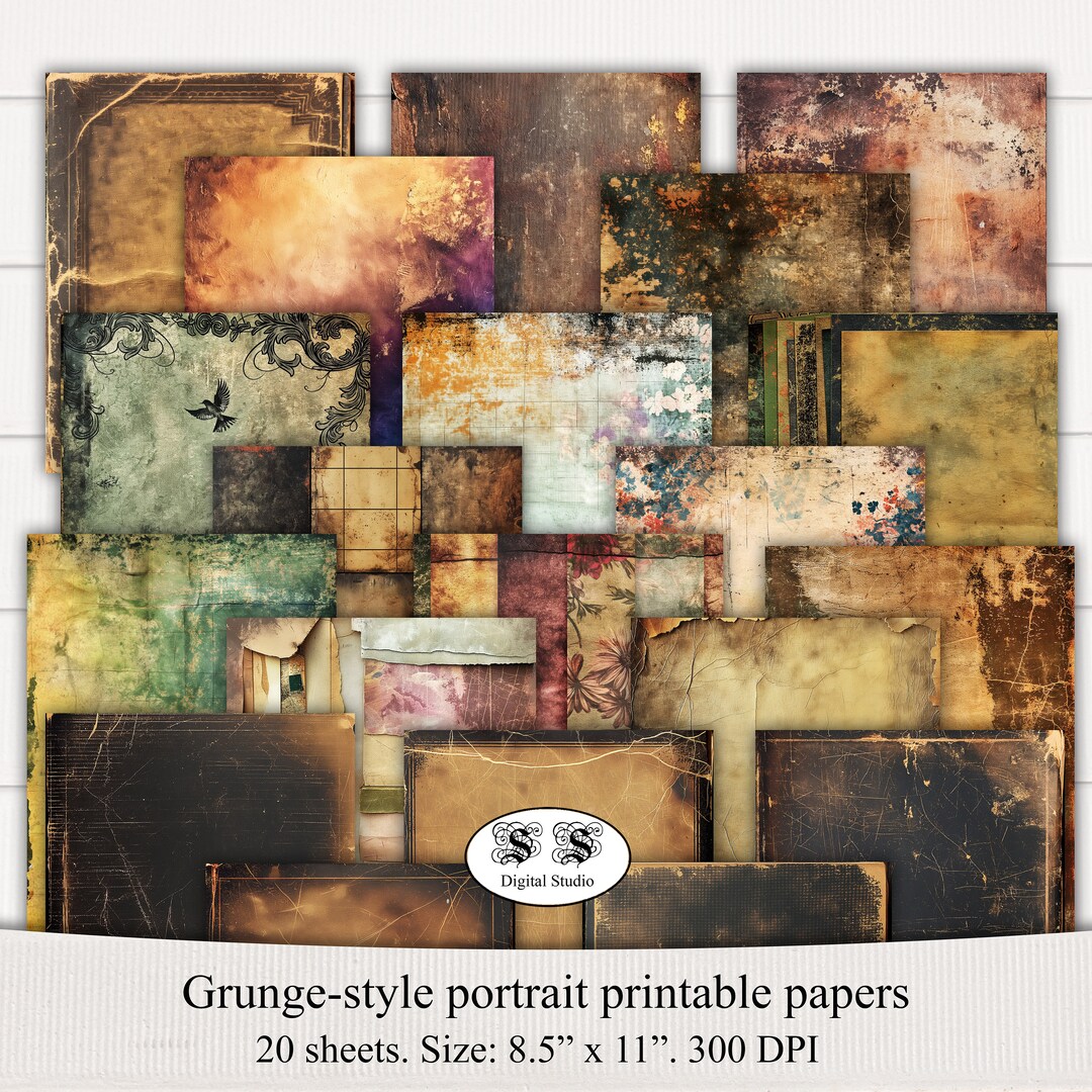 Grunge-style Portrait Printable Papers for Scrapbooking and Junk ...