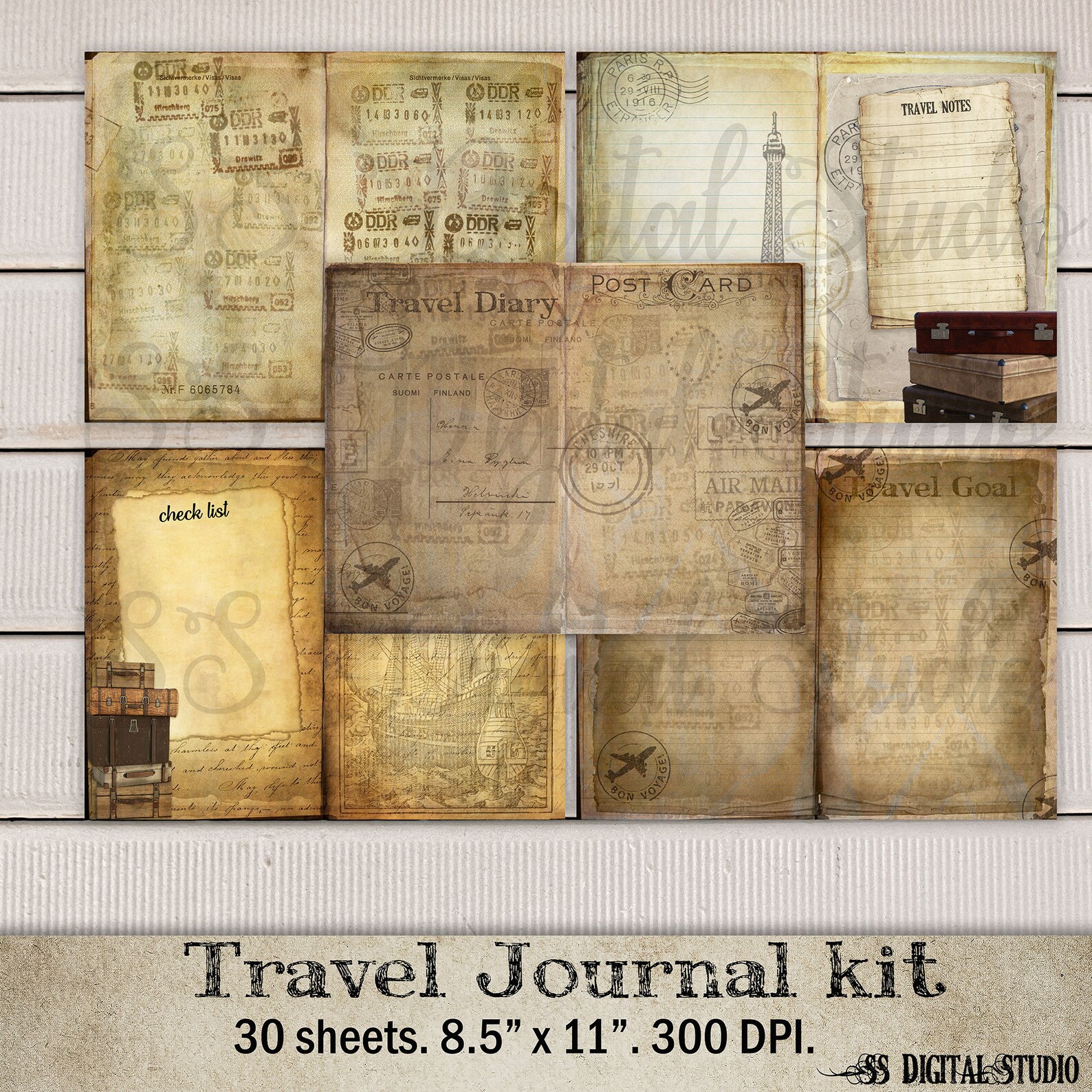 Travel Journal Kit Map Printable Journal Vintage Journal - Etsy