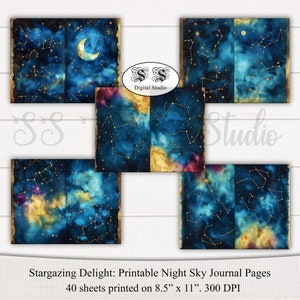 Stargazing Delight: Printable Watercolor Night Sky Journal Pages - Etsy