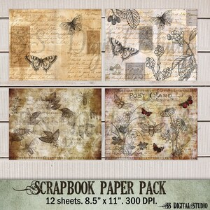 12 Sheets, Landscape, Butterfly, Script, Stamp, Mixed Media ,printable ...