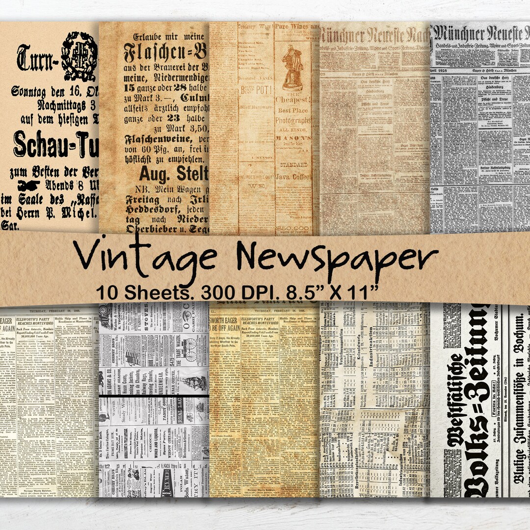 Vintage Newspaper Digital Paper: Scrapbook & Junk Journal (digital ...