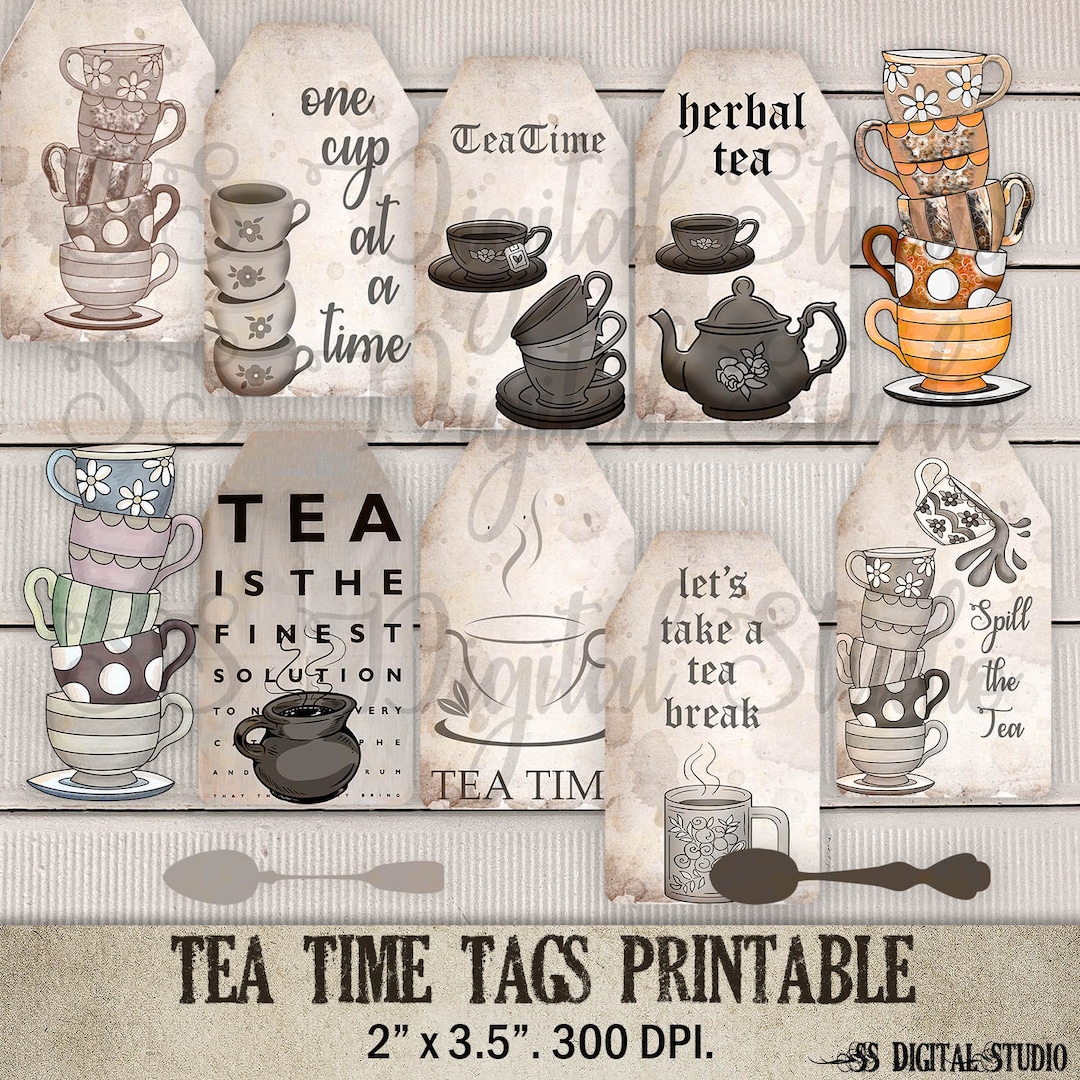 Tea Time Tag, Ephemera Tags, Digital Gift Tags, Printable Tags, Tea ...