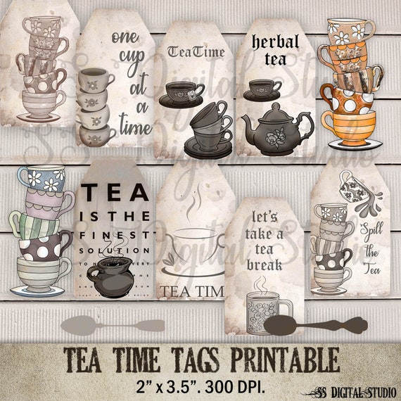 Tea Time Tag Ephemera Tags Digital Gift Tags Printable | Etsy