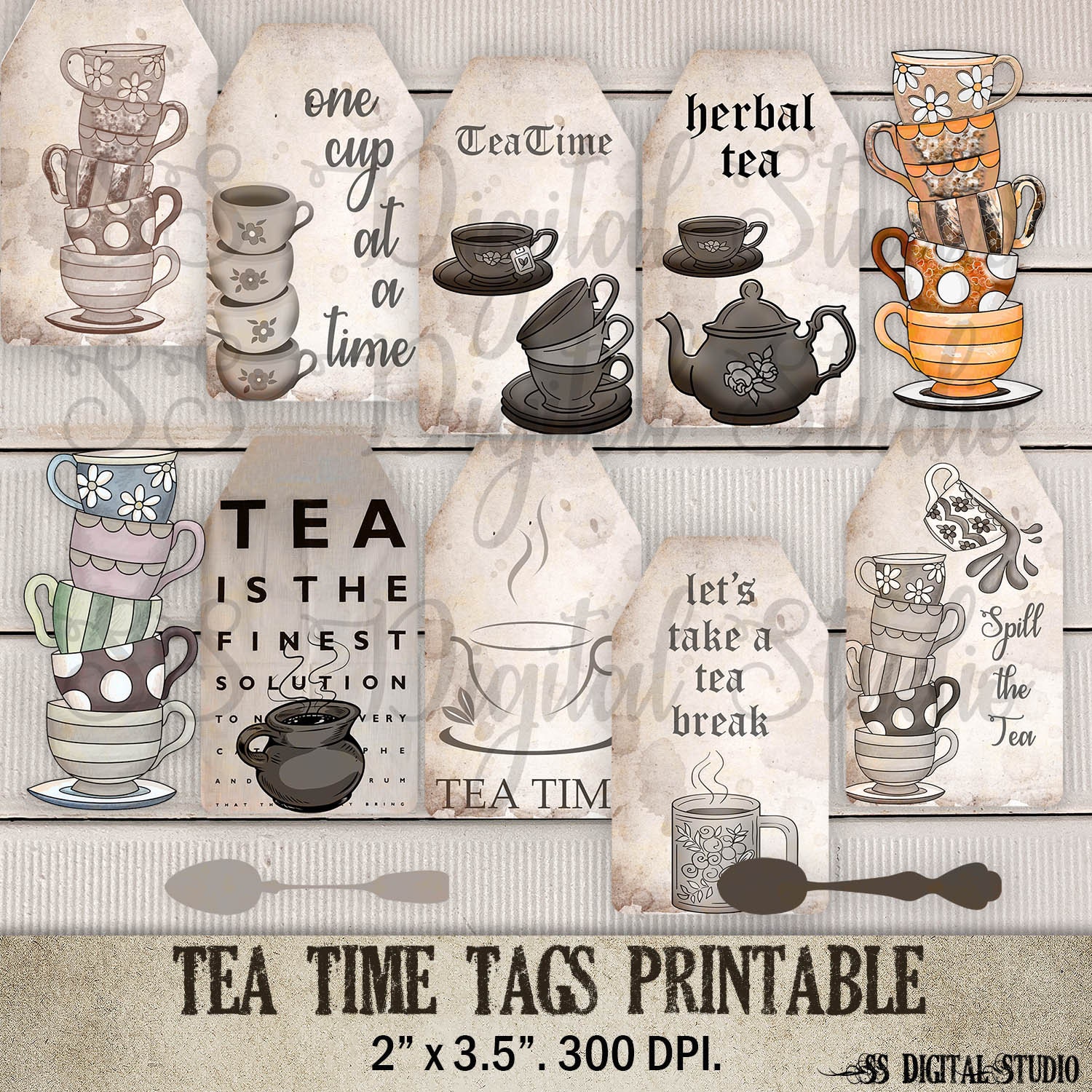 Tea Time Tag Ephemera Tags Digital Gift Tags Printable - Etsy