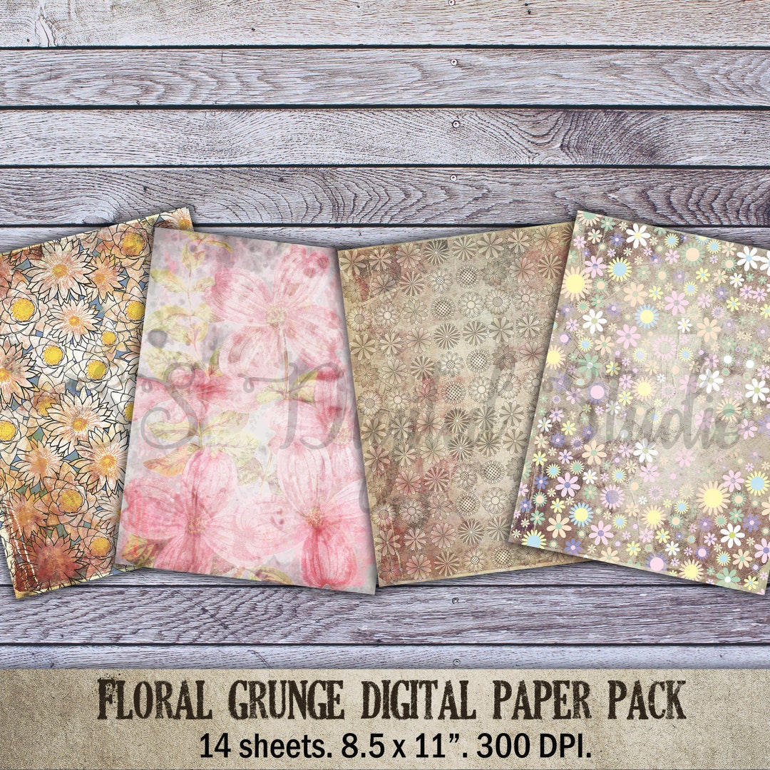 Grunge, Paper, Vintage, Floral, Shabby, Digital, Paper, Background ...