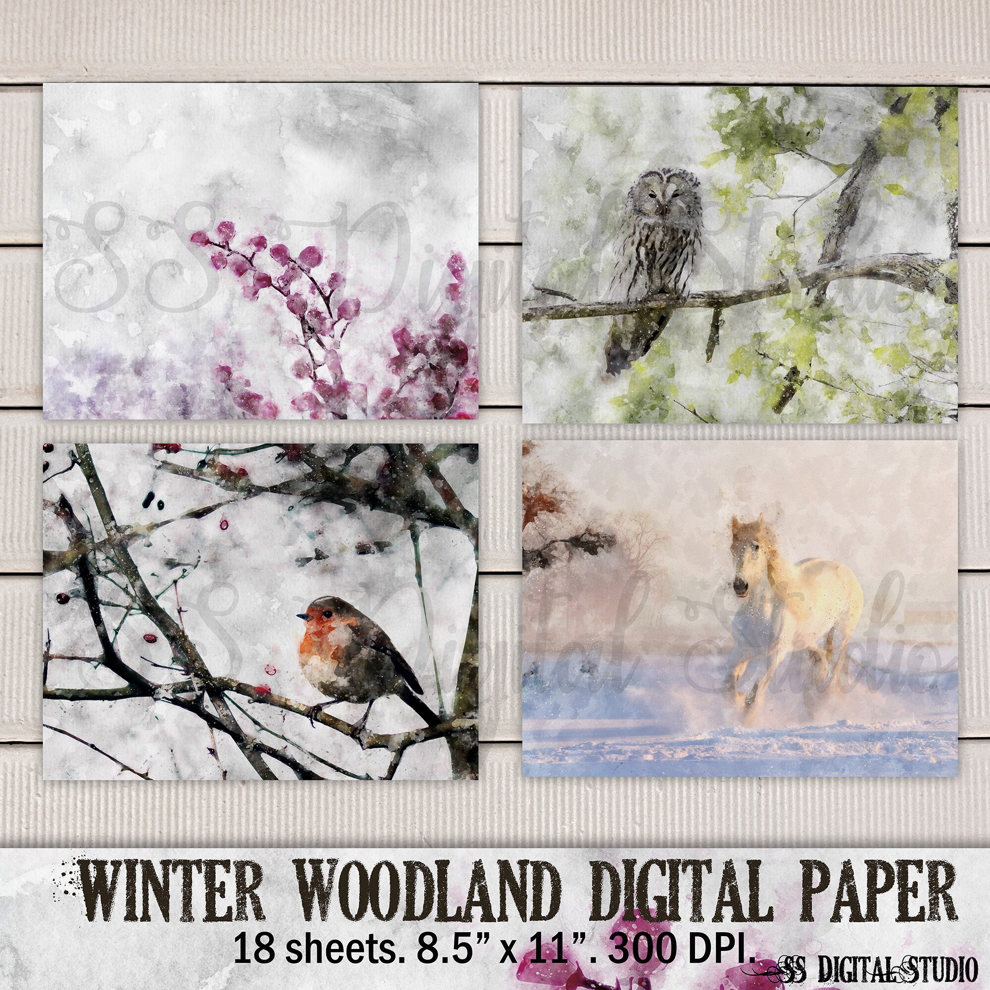 Watercolor Winter Woodland Journal Digital Paper Winter - Etsy