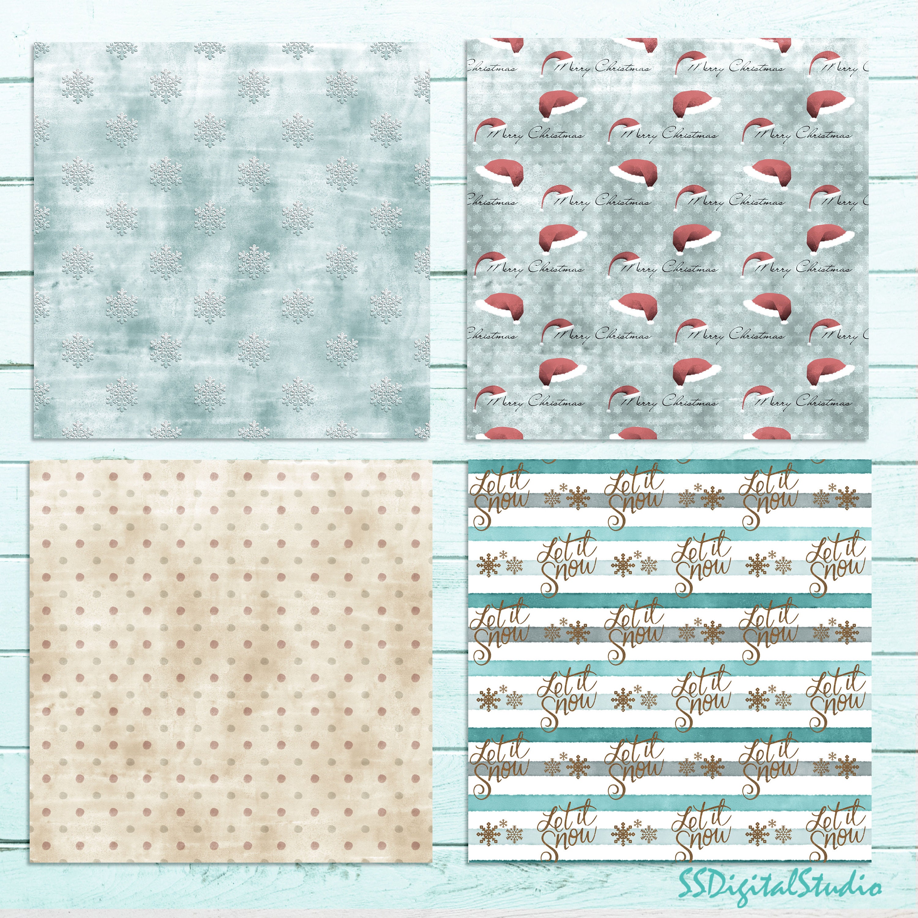 Christmas Pastel Colordigital Paper Pack Card Making Back - Etsy