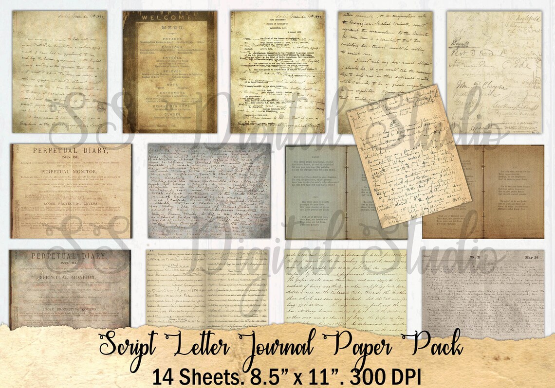 14 Sheets Landscape Script Letter Note Old Journal Paper - Etsy
