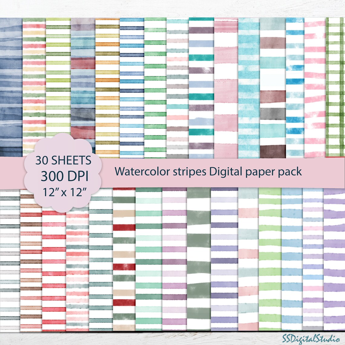 Watercolor Stripes Strips Lines Holiday Digital Paper - Etsy
