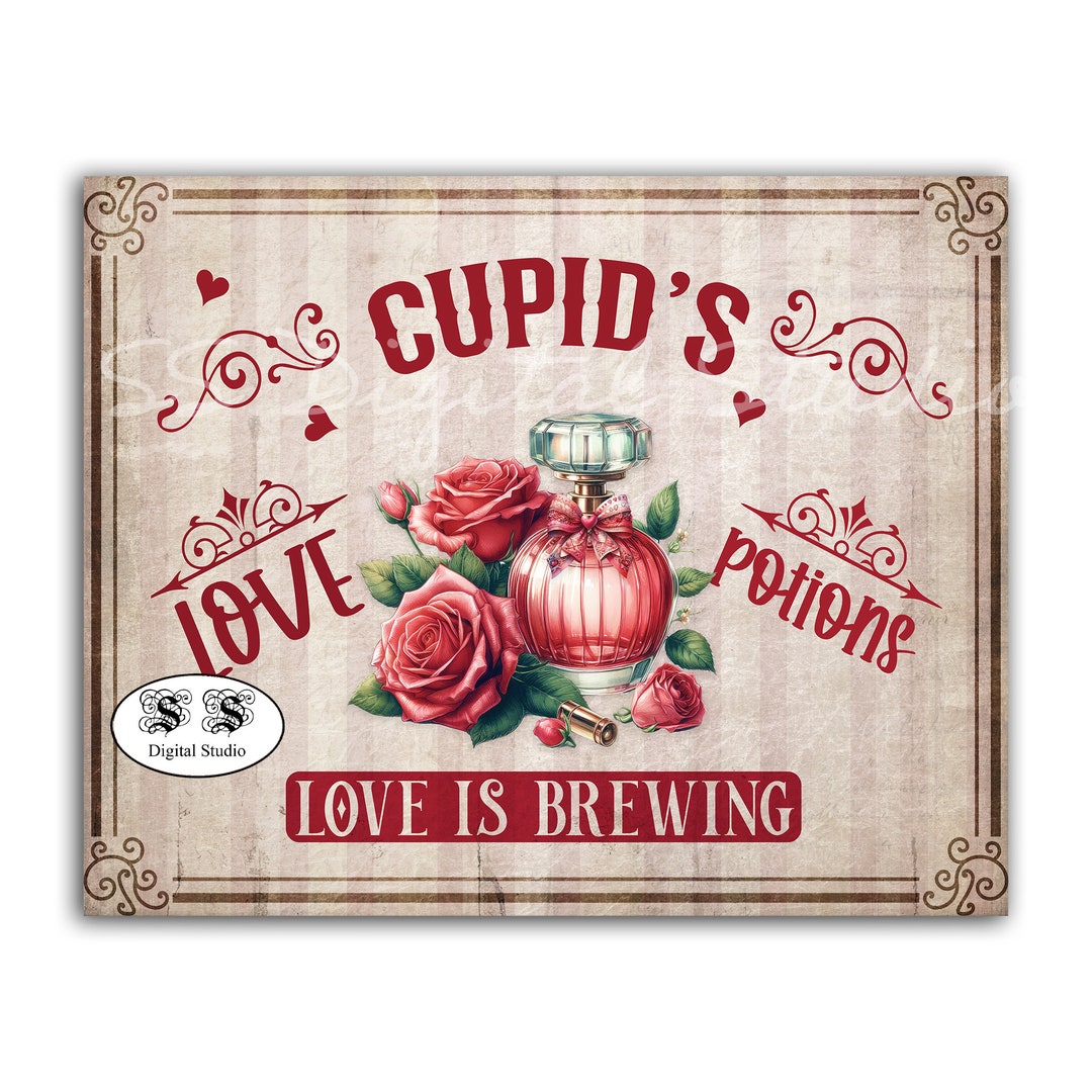 Valentine Sign, Love is Brewing, Love Potions, Roses Sweets Wall Art ...