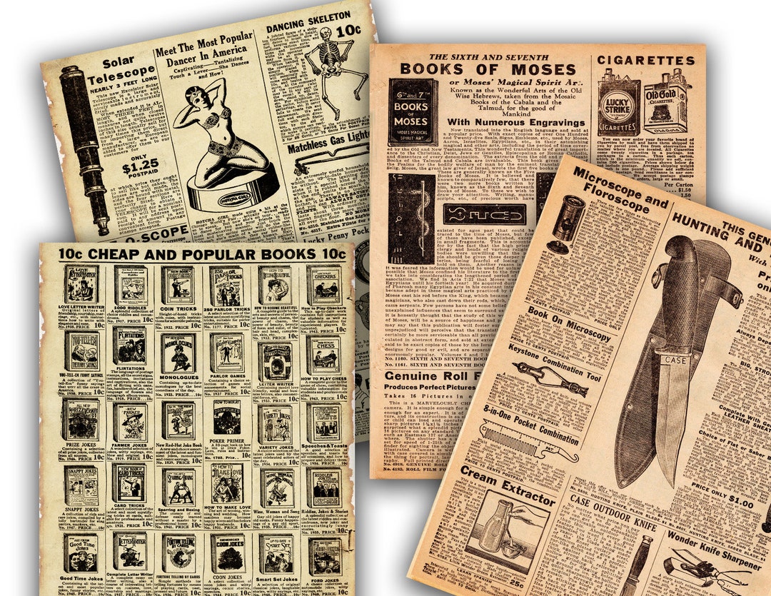 SET-01 Vintage Collage Paper, Ephemera, Script, Catalog, Ads, Antique ...