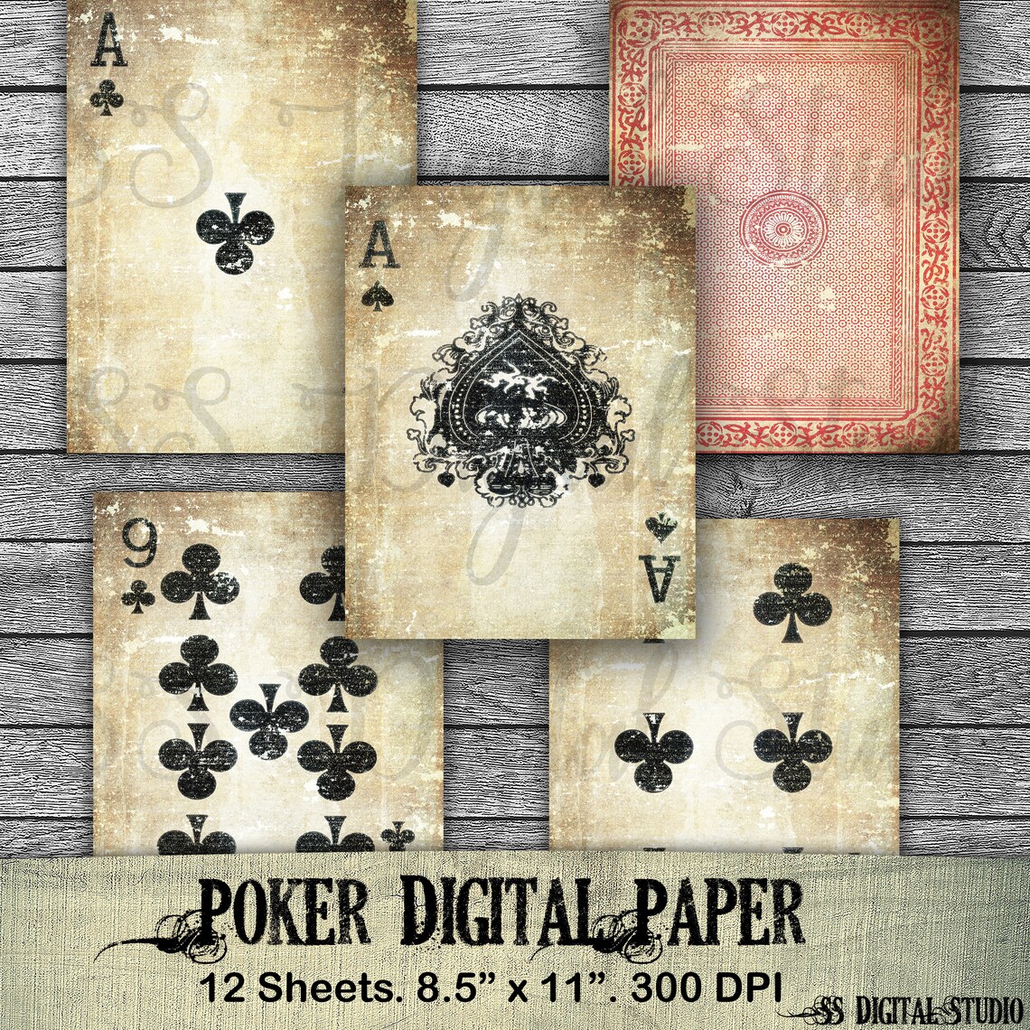 Large Grunge Playing Card Poker Vintage Digital Paper - Etsy
