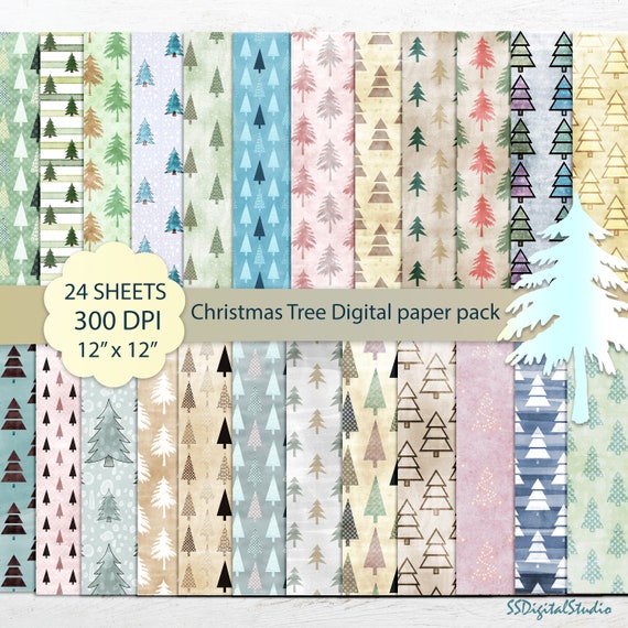 Christmas Tree Pastel Digital Paper Pack Card Making Back | Etsy