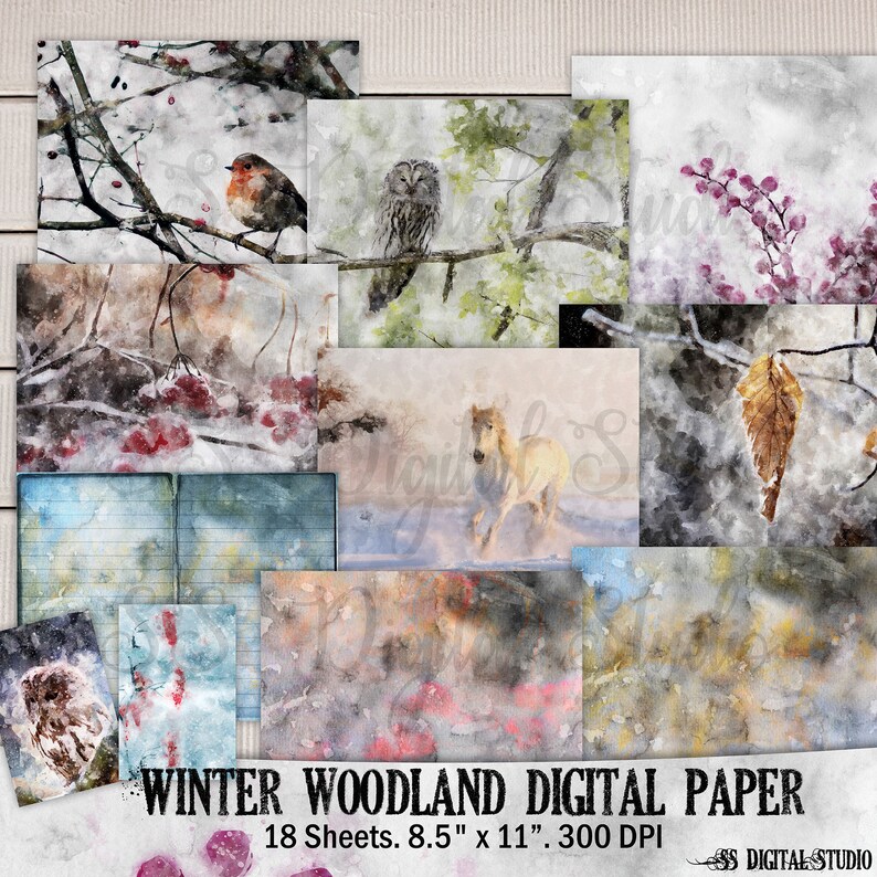 Watercolor Winter Woodland Journal Digital Paper Winter - Etsy