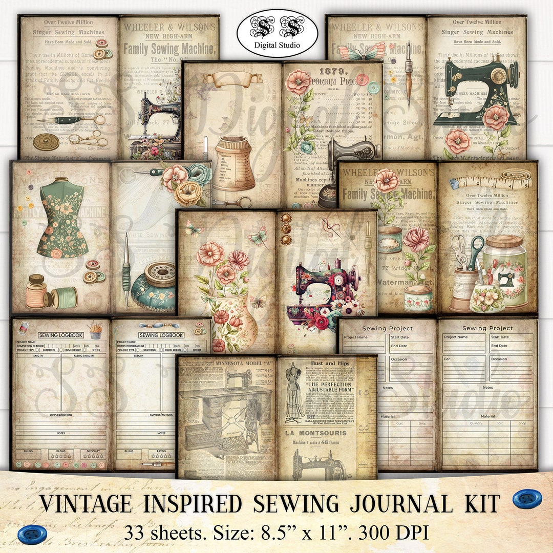 Vintage Sewing Journal Kit, Journal Page, Sewing, Needle Work, Dress ...