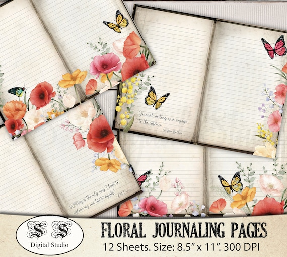 Flower Writing Journal Pages Landscape Lined Digital - Etsy