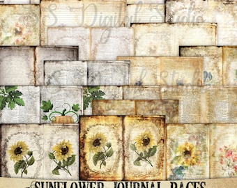 Sunflower Grunge Vintage Floral Digital Journal Writing - Etsy