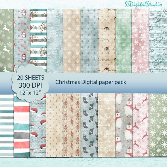 Christmas Pastel Colordigital Paper Pack Card Making Back | Etsy