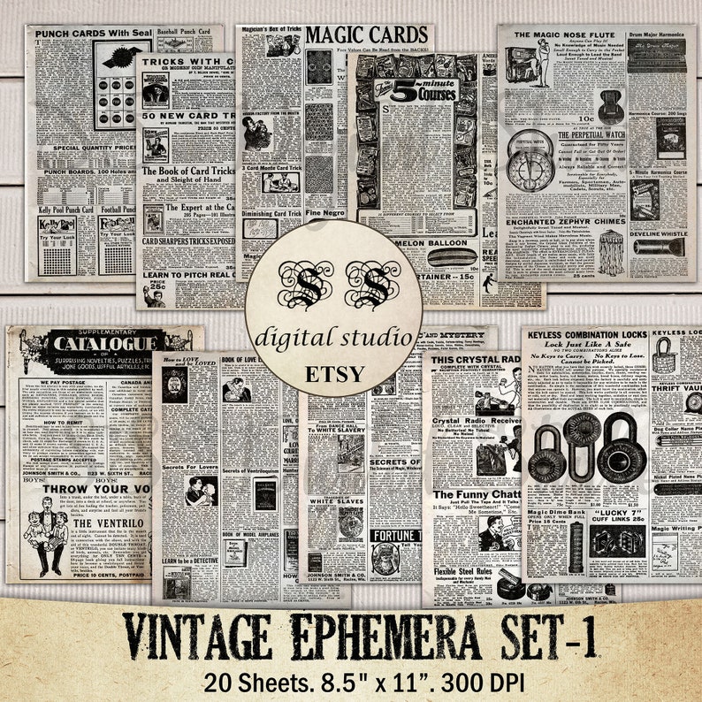 SET 01 Gray Scale Vintage Collage Paper Ephemera Script | Etsy