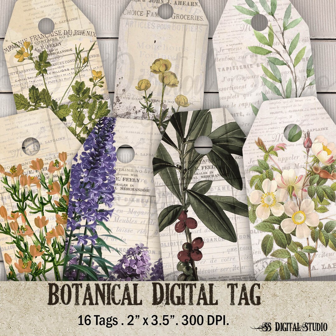 Botanical Ephemera Tags Digital Gift Tags Printable Tags - Etsy