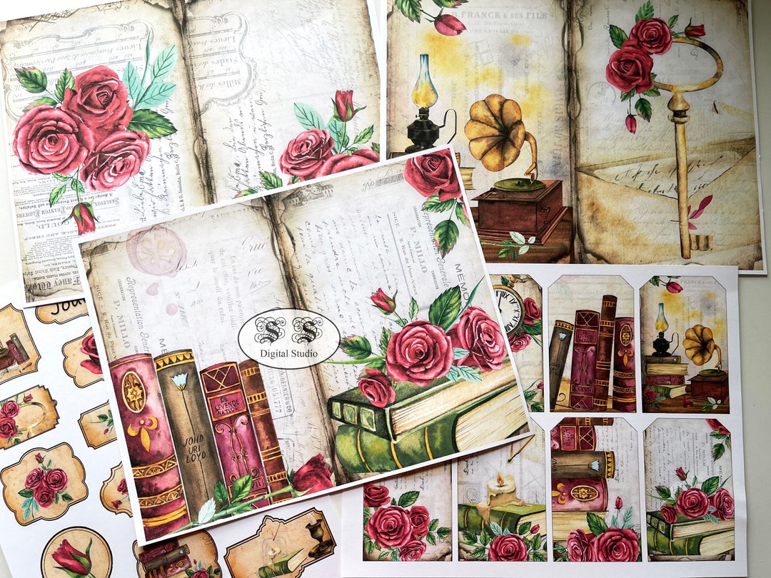 Red Roses Antique Journal Page Journal Kit Vintage - Etsy