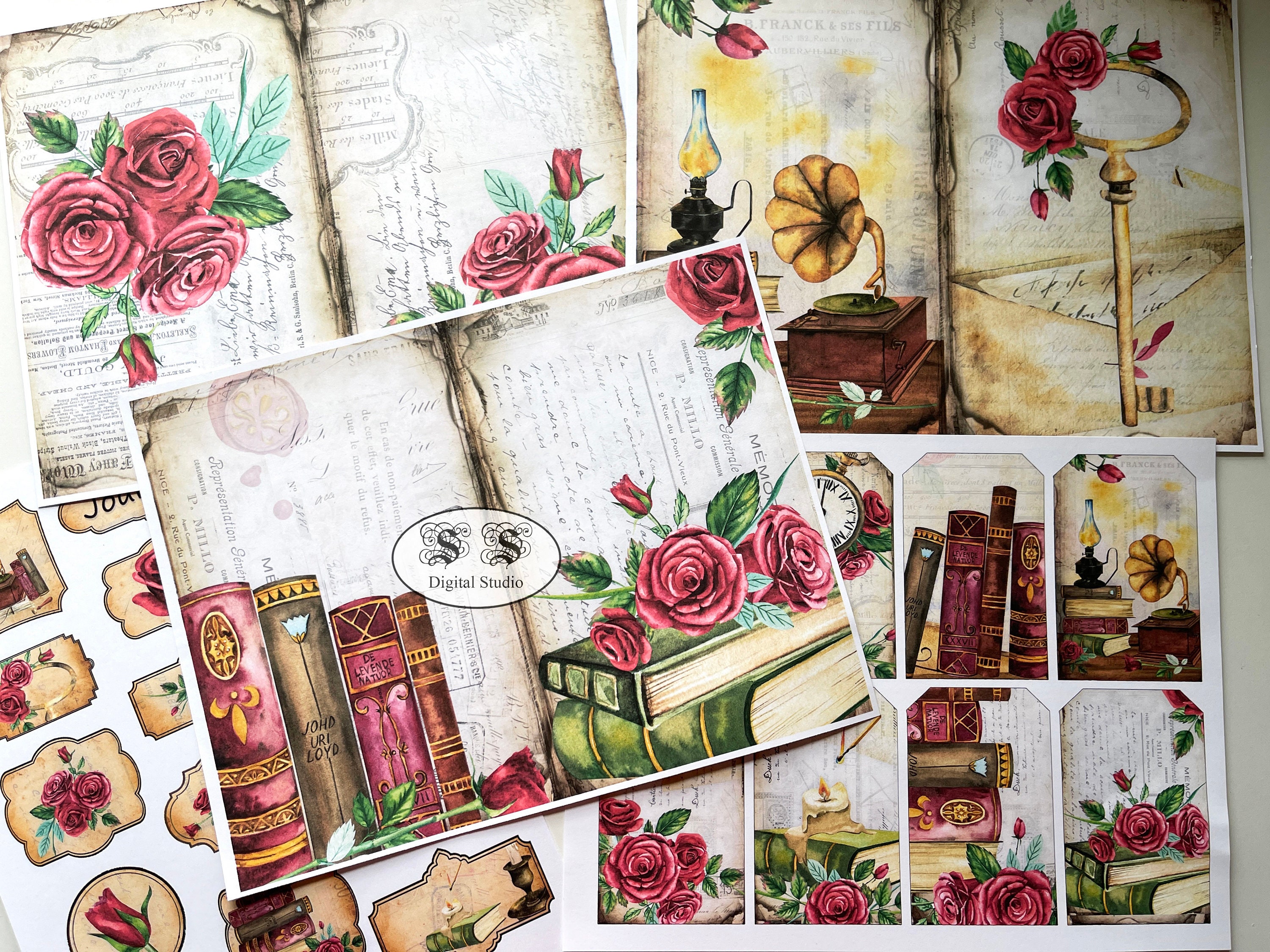 Red Roses Antique Journal Page Journal Kit Vintage - Etsy