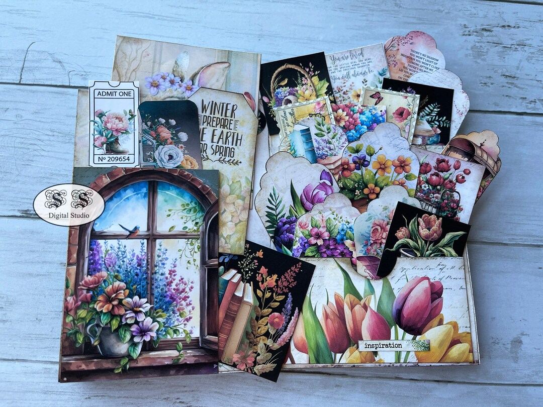 Spring Garden Mini Book, Ephemera, Journal Pages, Folio, Album, Book ...