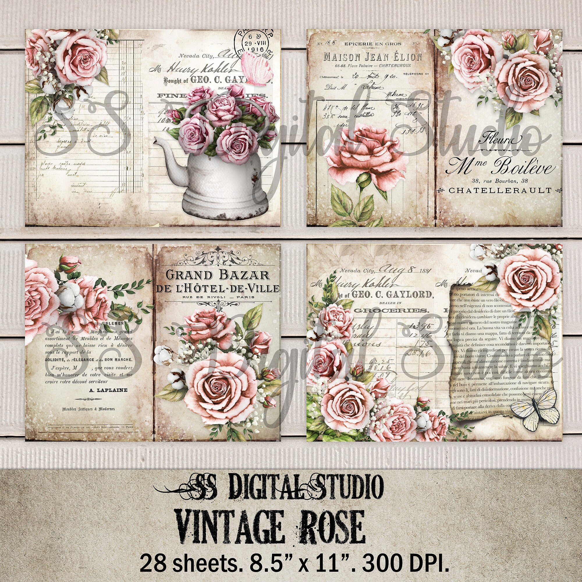 Vintage Roses Antique Journal Page Journal Kit Vintage - Etsy