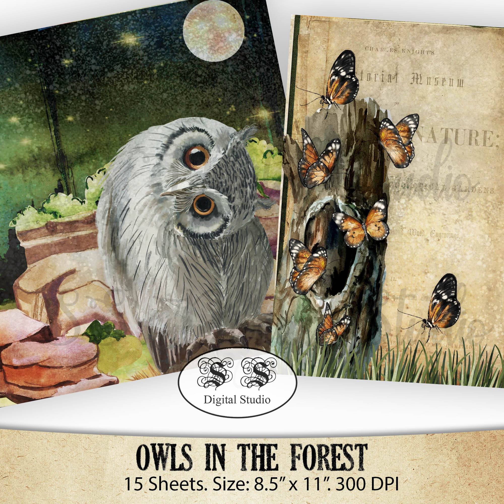 Vintage Owl Printable Paper Woodland Journal Paper - Etsy