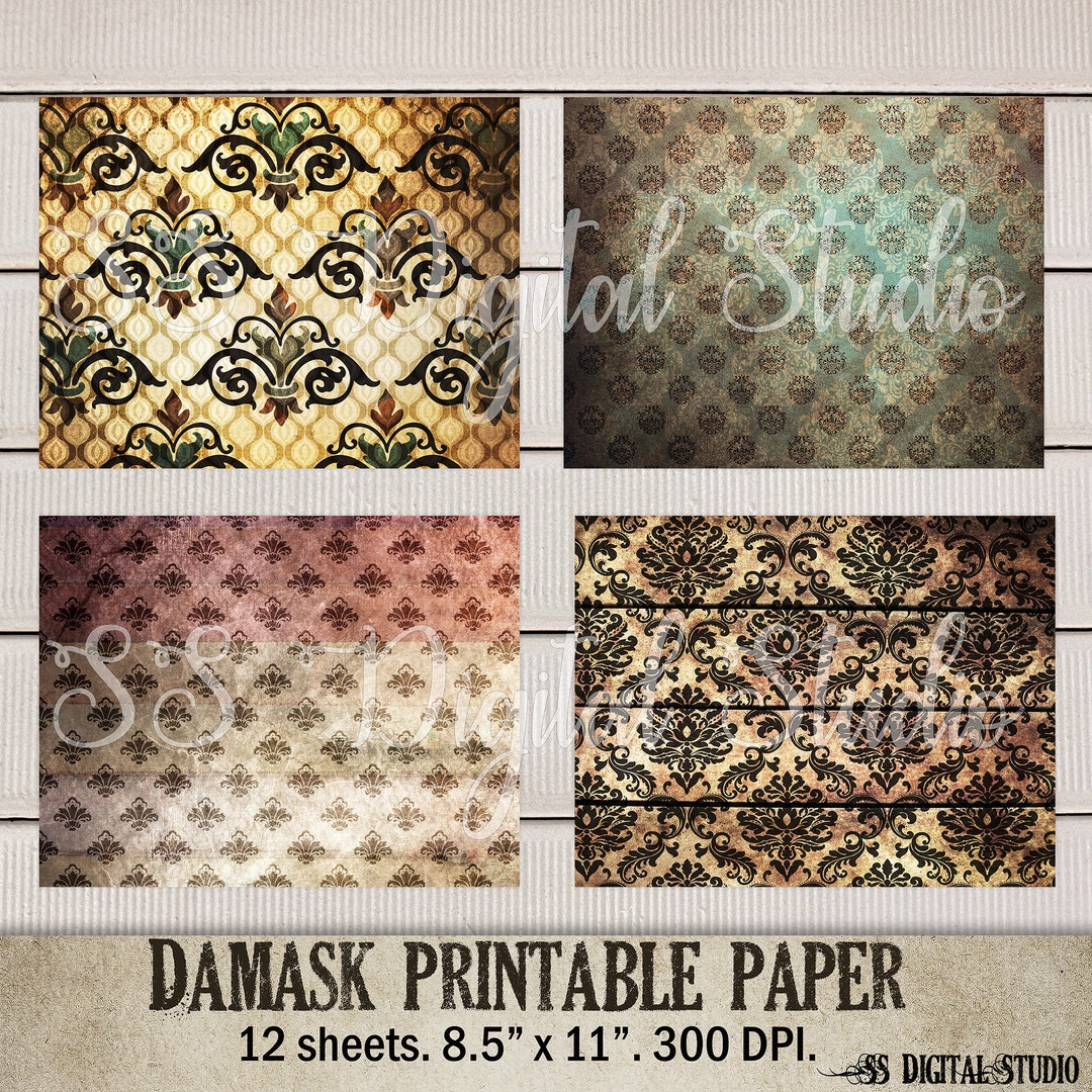 Brown Damask Digital Paper Pack: Scrapbook & Card Making (digital ...