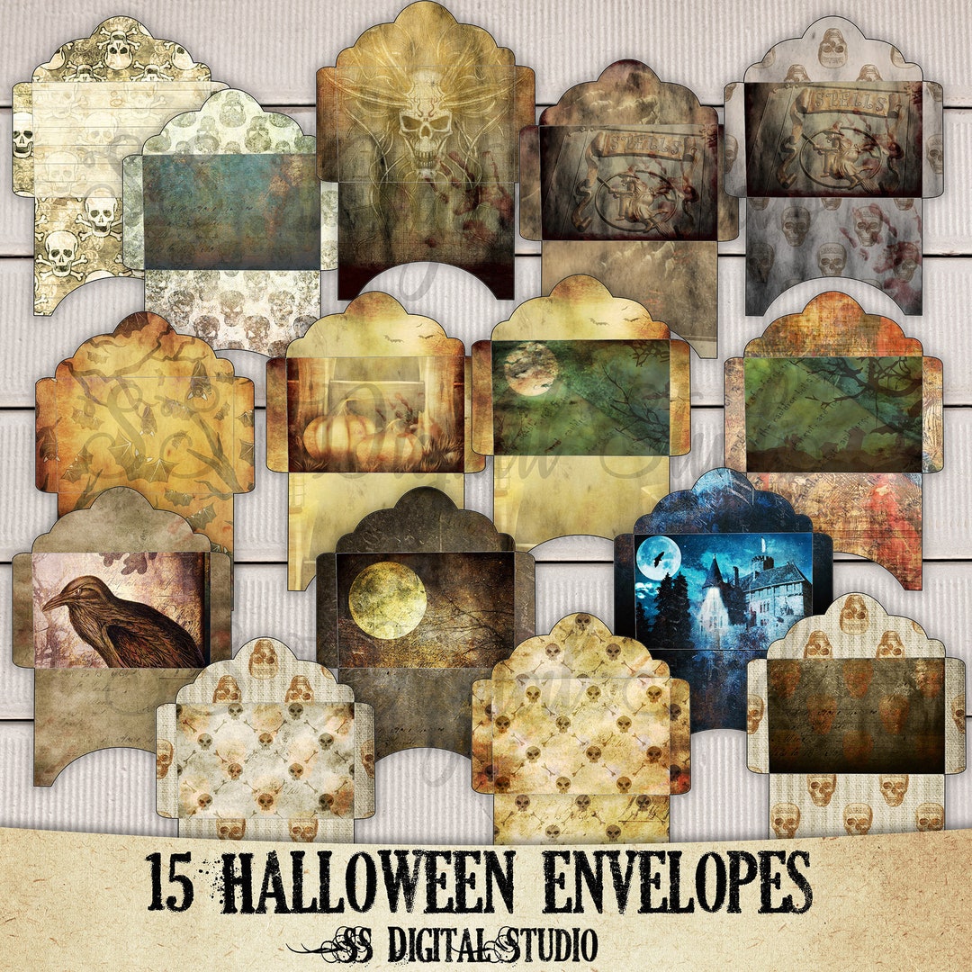 15 Halloween Envelopes: Skull & Haunted House Designs (digital Papers ...