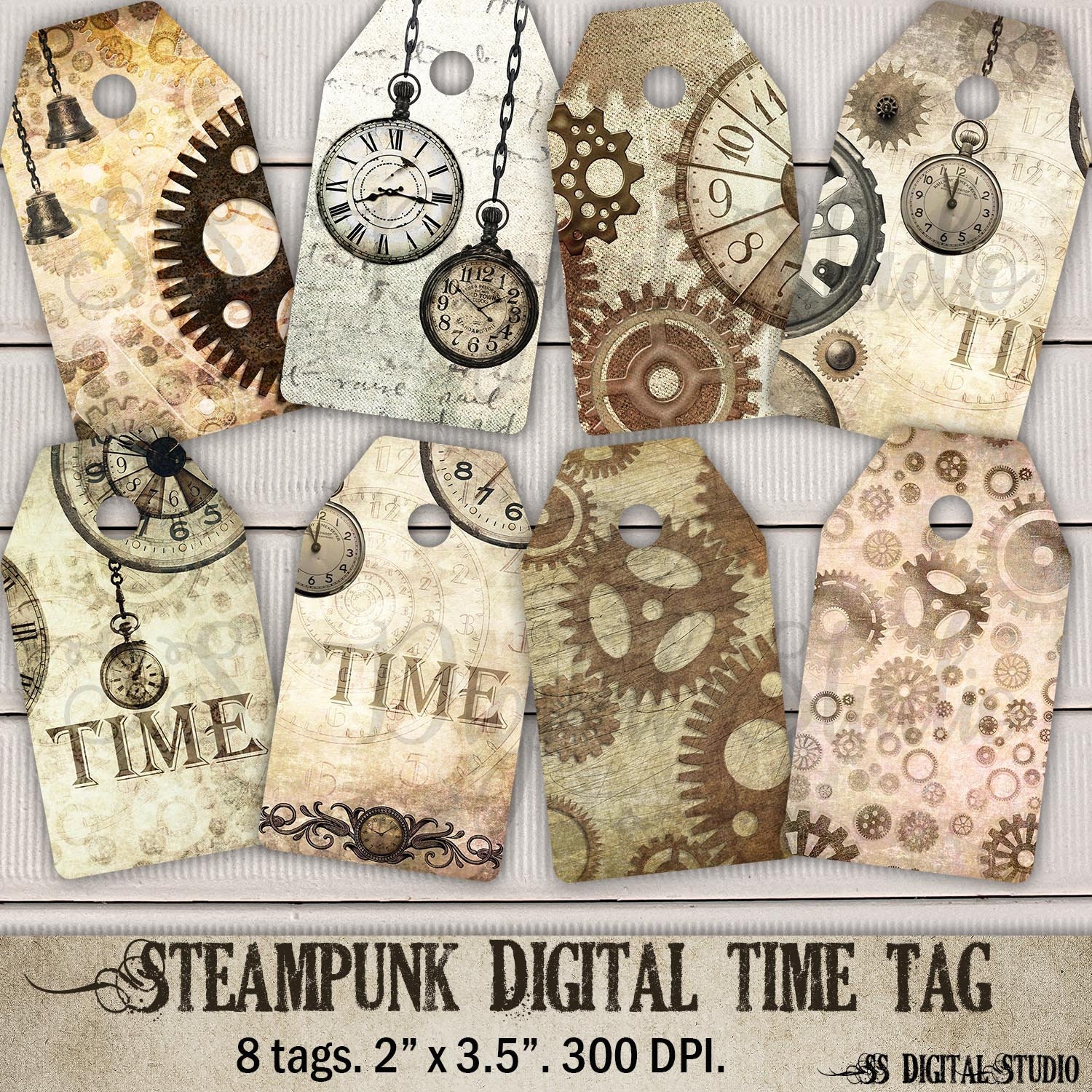 Steampunk Time Ephemera Tags: Printable Digital Scrapbooking (PDF) - Etsy