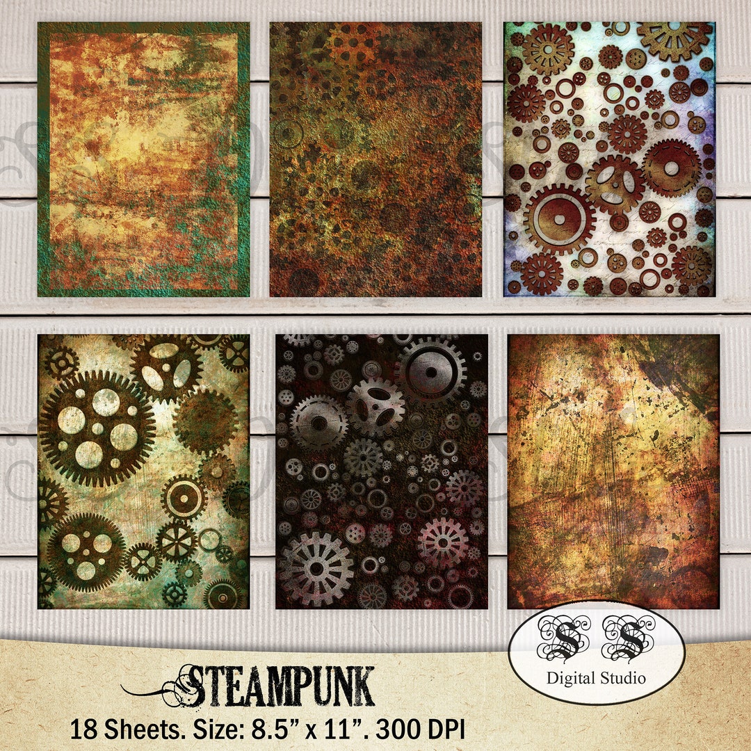 18 Sheets, Steampunk, Grunge, Digital, Paper, Background, Card Making ...