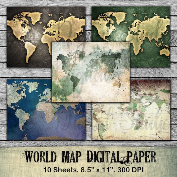 World Map Grunge Vintage Digital Paper Antiquecard | Etsy