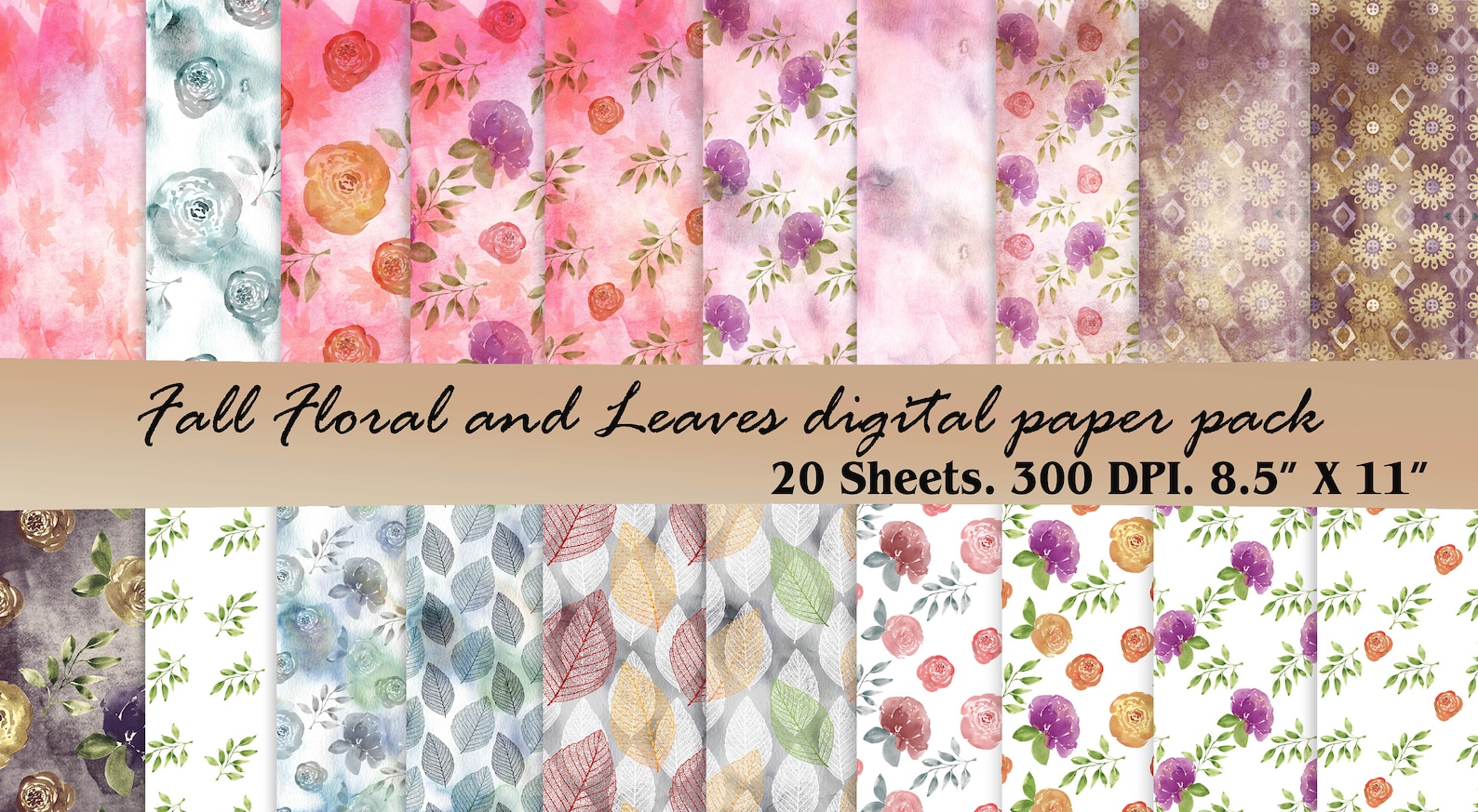 Floral leaves Paper Pack background Digital Paper | Etsy