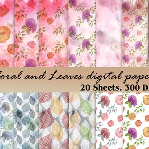 Floral, Leaves, Paper Pack, Background, Digital Paper, Watercolor ...