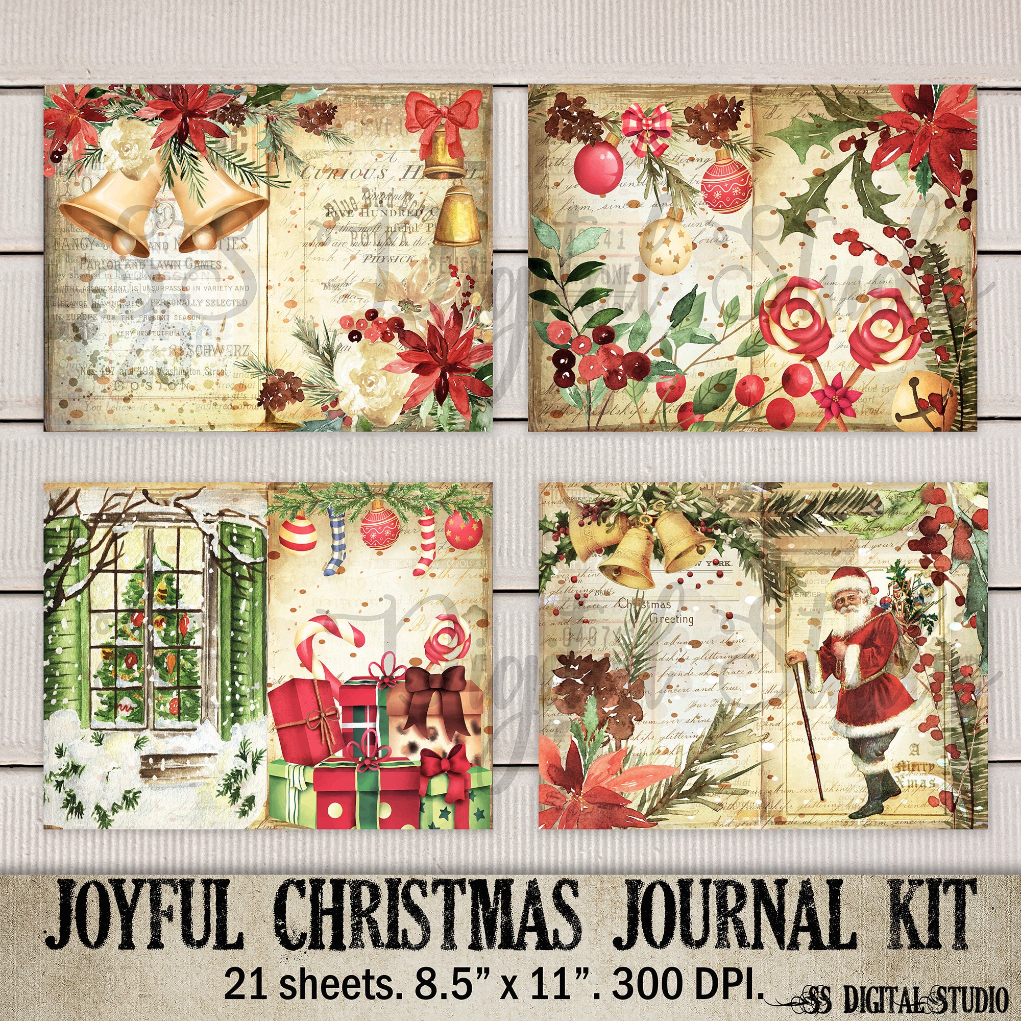 Santa Cute Joyful Charming Journal Page Christmas Journal | Etsy