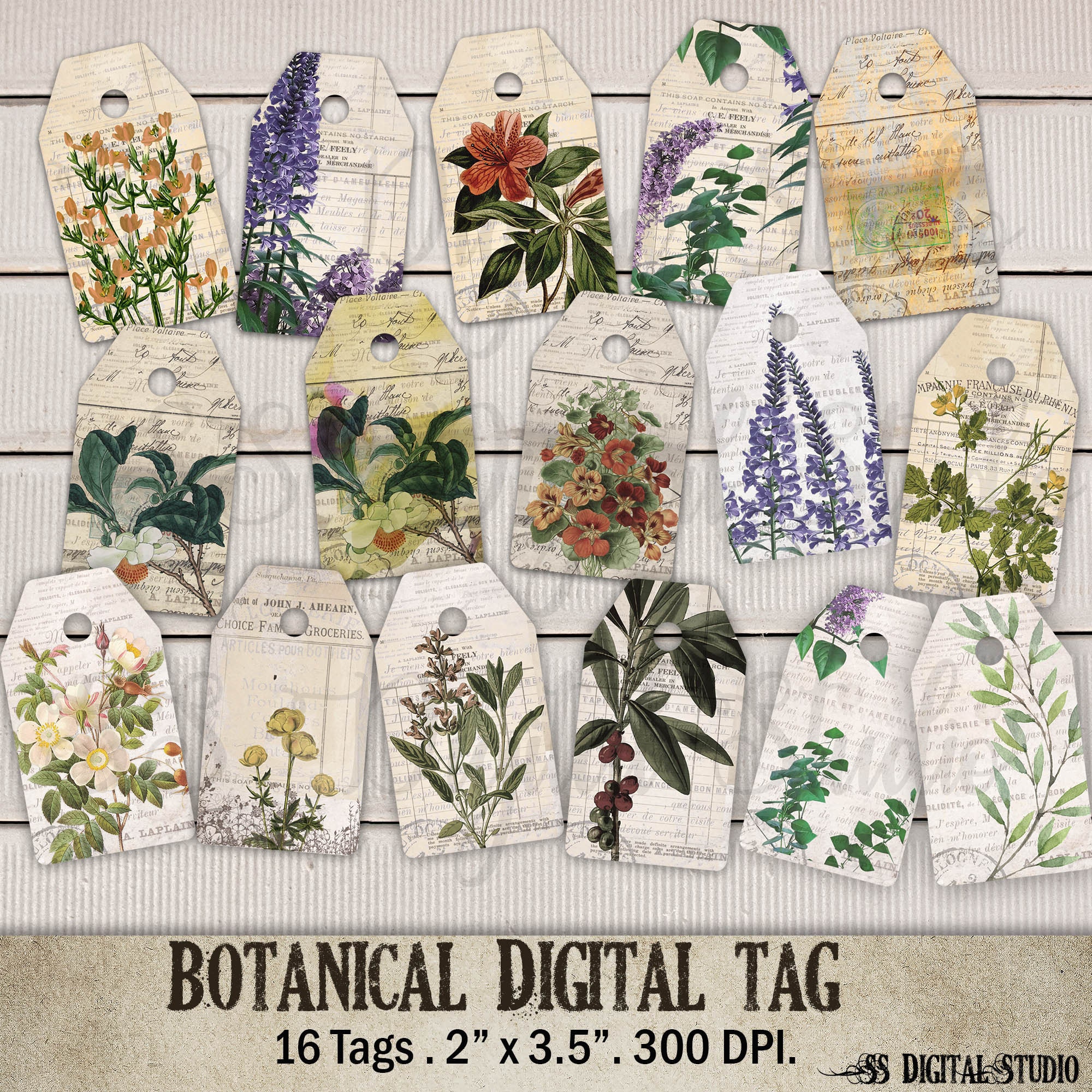 Botanical Ephemera Tags Digital Gift Tags Printable Tags - Etsy