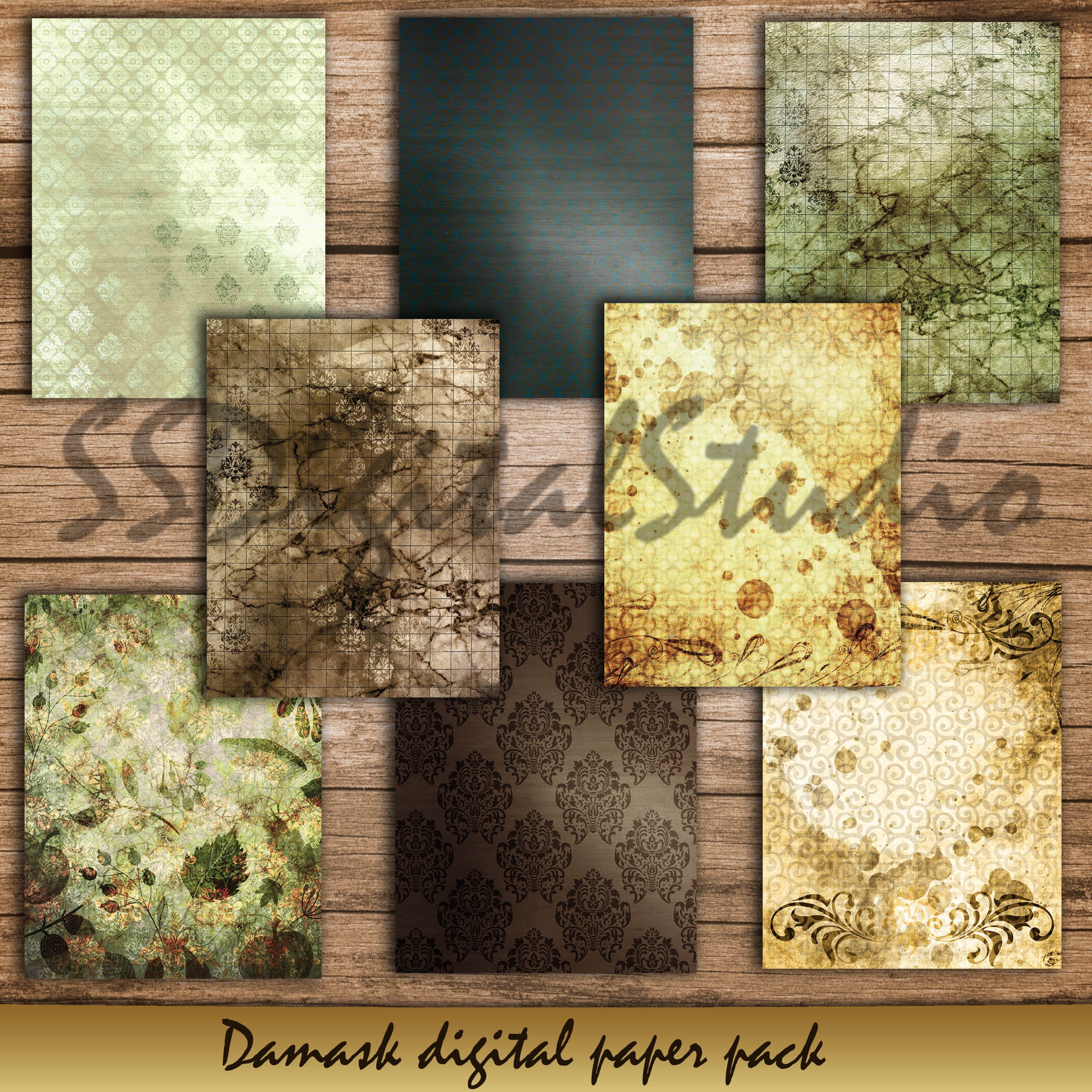 Grunge Vintage Damask Junk Journal Digital Paper Pack Back | Etsy