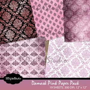 Vintage, Grunge, Pink, Damask Digital Paper Pack, Card Making ...
