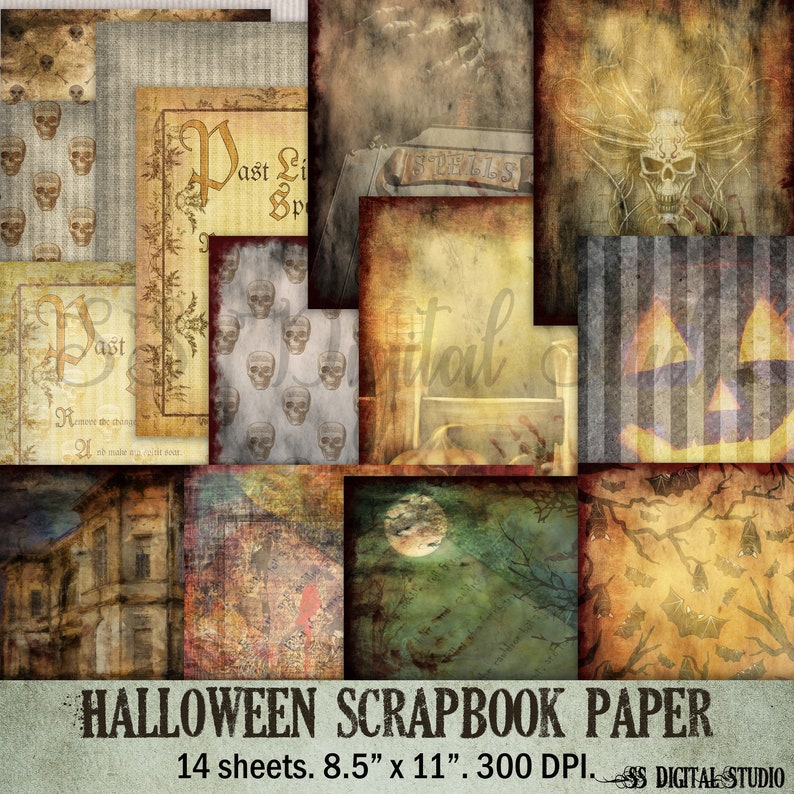 Halloween Paper Pack Skull Background Digital Papers | Etsy