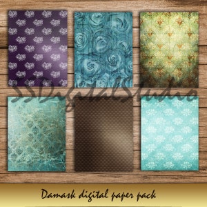Grunge, Vintage, Damask Junk Journal Digital Paper Pack, Back Ground ...