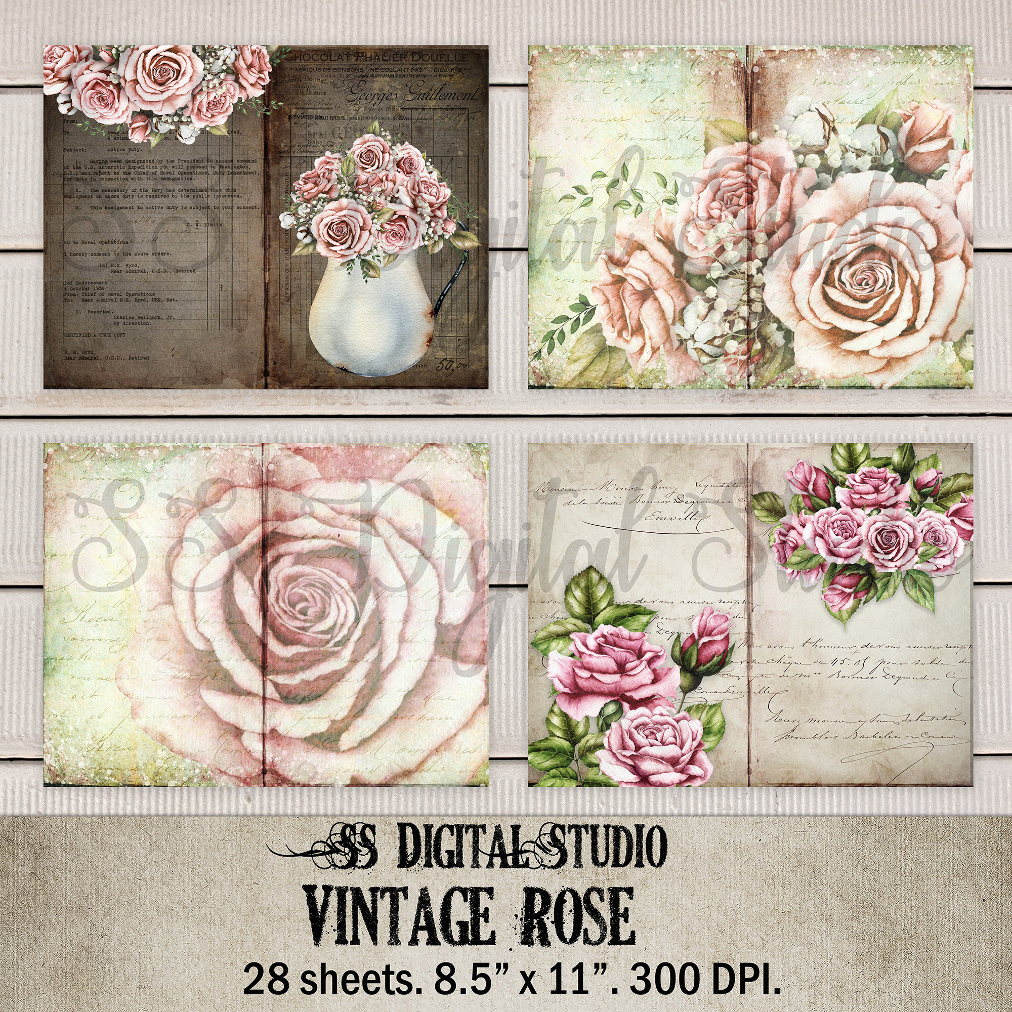 Vintage Roses Antique journal page journal kit vintage | Etsy